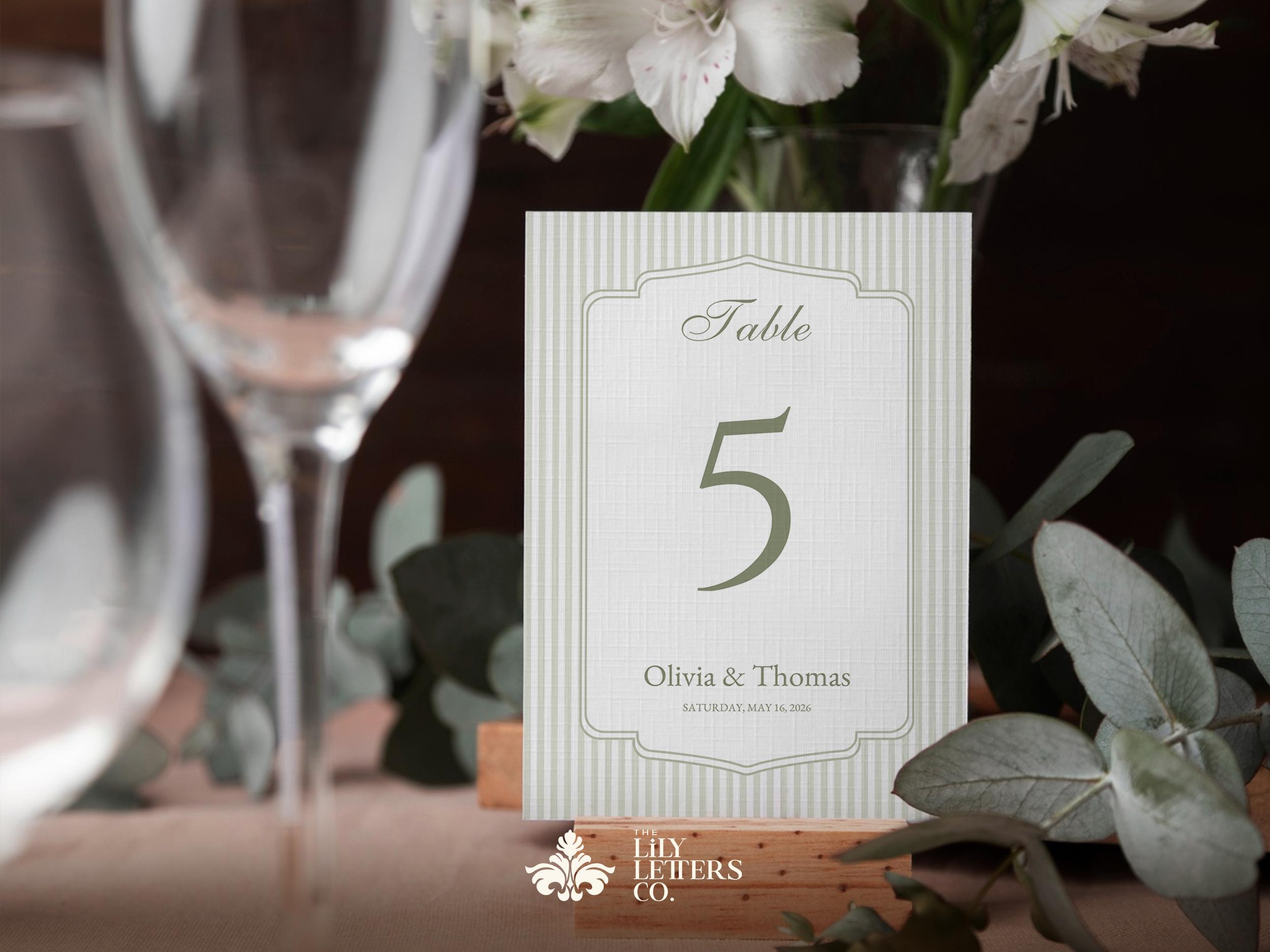 Sage Green Table Number Card, Wedding Table Decor, Minimalist Garden ...