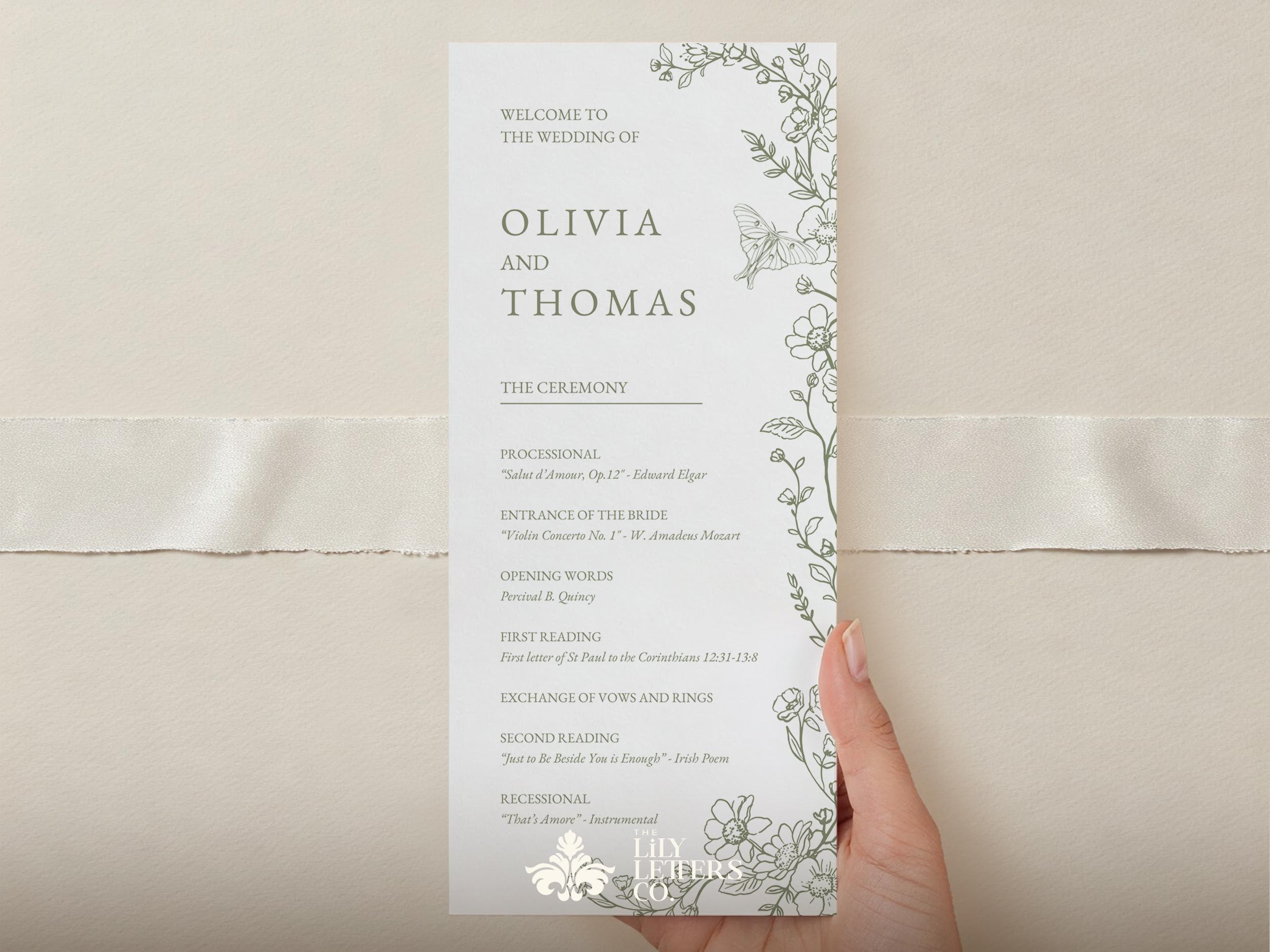 Sage Green Wedding Program Template, Printable Wedding Ceremony Program ...