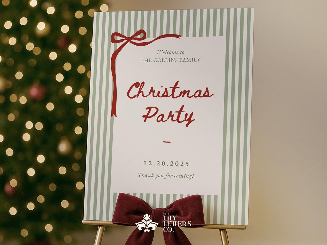 Christmas Welcome Sign Template, Holiday Party Welcome Poster Editable ...