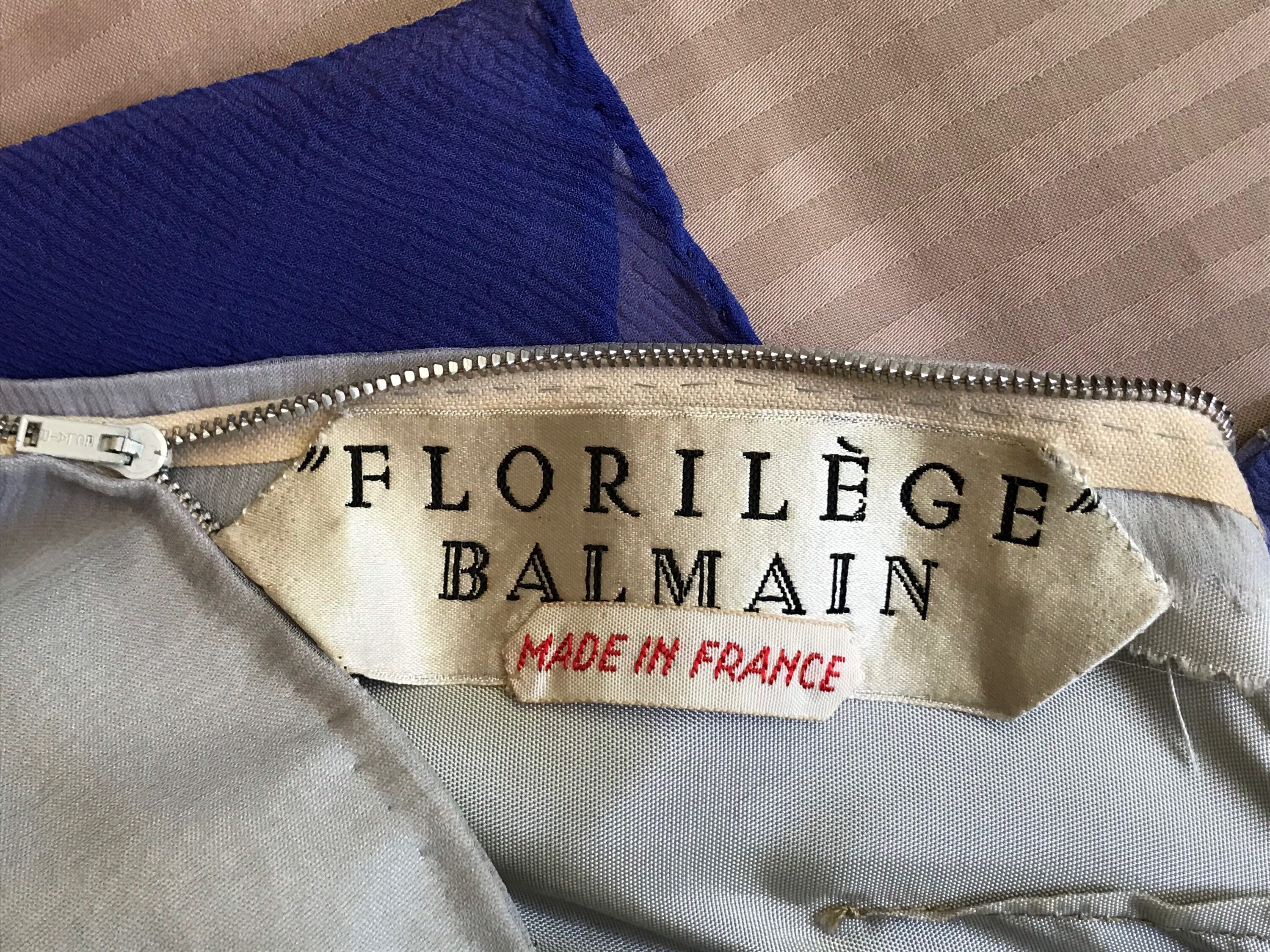 RARE! PIERRE BALMAIN Florilege Paris Vintage Silk Chiffon Cerulean ...