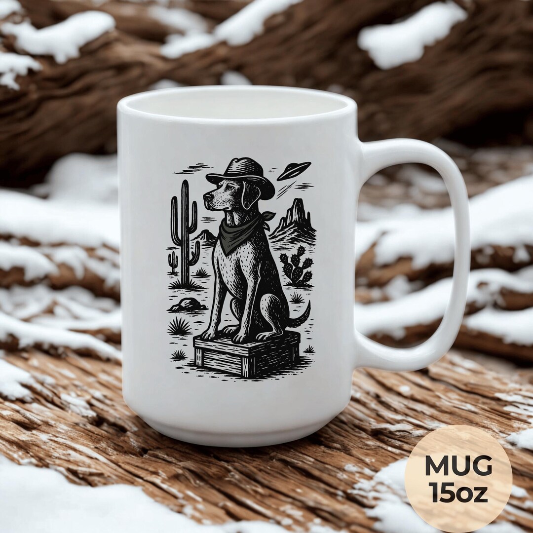 Pointer Dog Mug, Western UFO Alien Scene, Funny Coffee Cup - Etsy