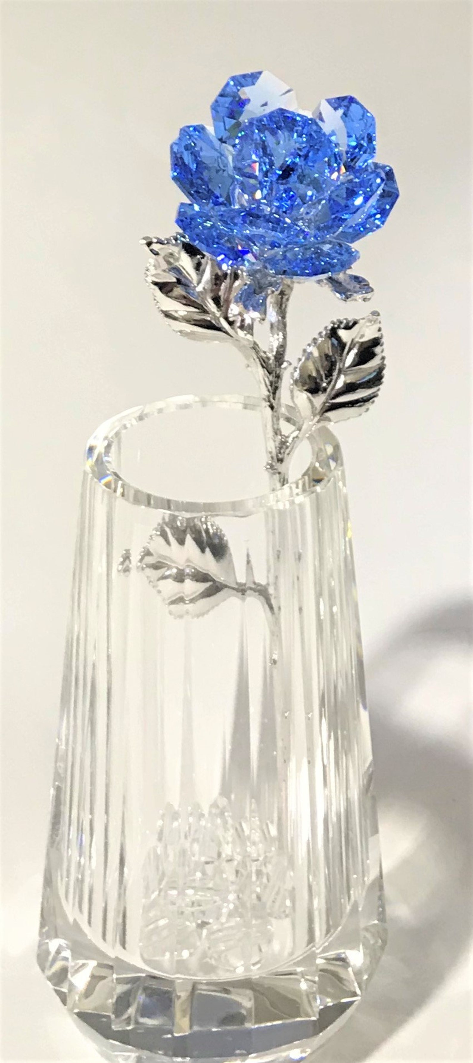 Blue Crystal Rose in Crystal Vase Blue Crystal Flower in - Etsy