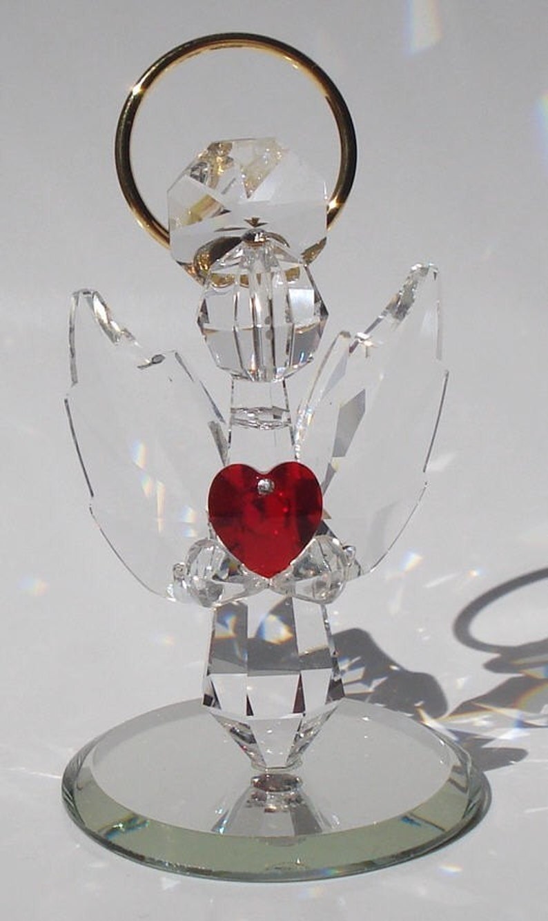 Handcrafted Crystal Angel Holding Red Heart Made With Swarovski Crystal ...