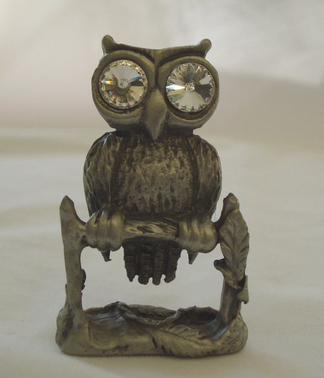 Pewter Owl Figurine - Crystal Owl Miniature Handcrafted Using Swarovski ...