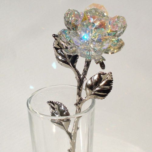 Crystal Purple Rose in Mini-glass Vase With Swarovski Crystals | Etsy