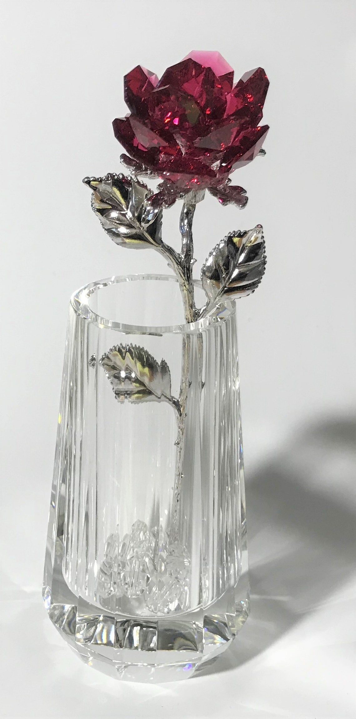 Sparkling Red Crystal Rose in Crystal Vase Hand Crafted by | Etsy