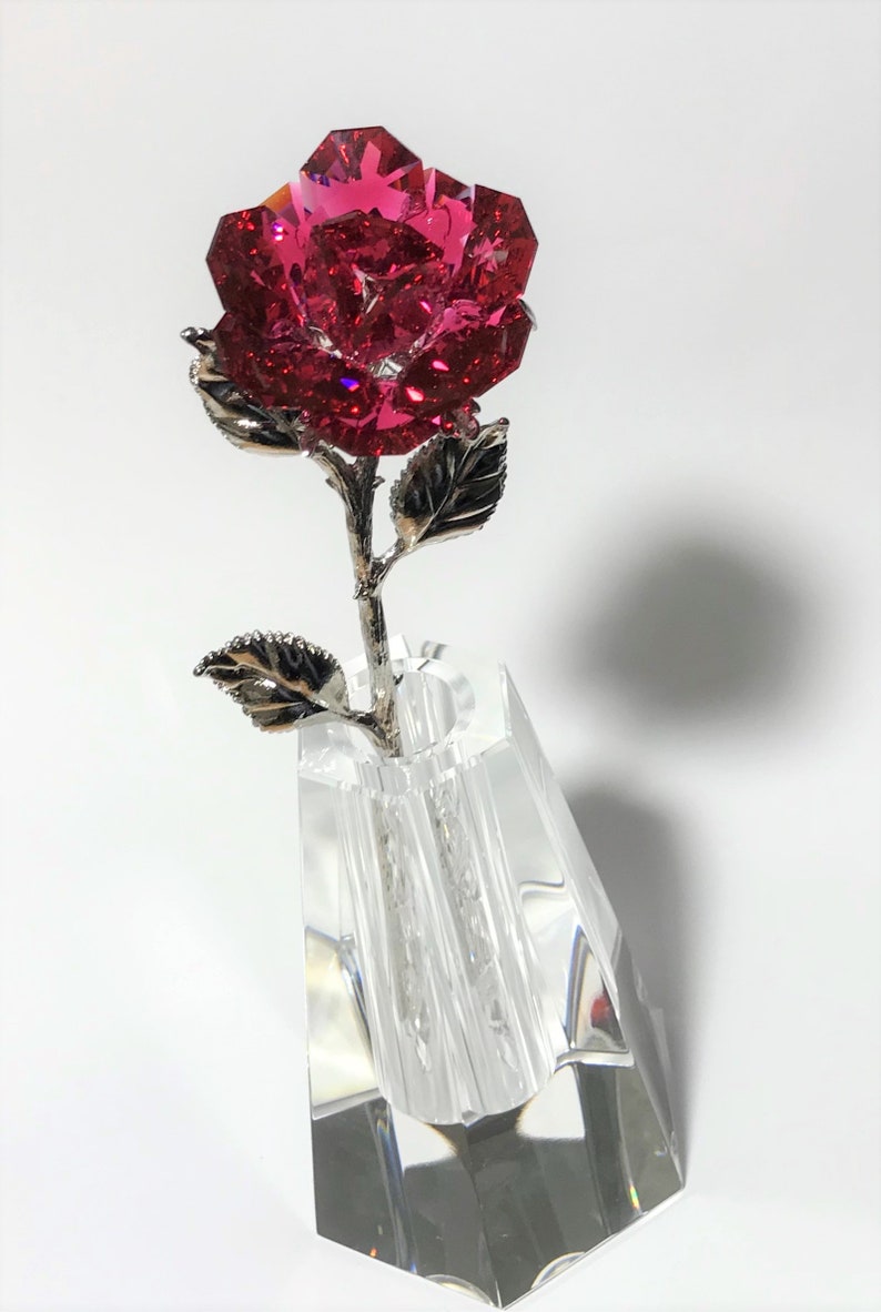 Red Crystal Rose in Crystal Vase Handcrafted With Swarovski Crystal ...