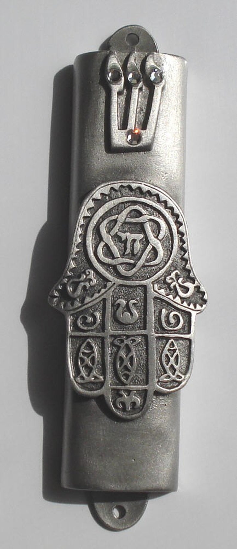 Chamsa Pewter Mezuzah Decorated With Swarovski Crystals - Etsy