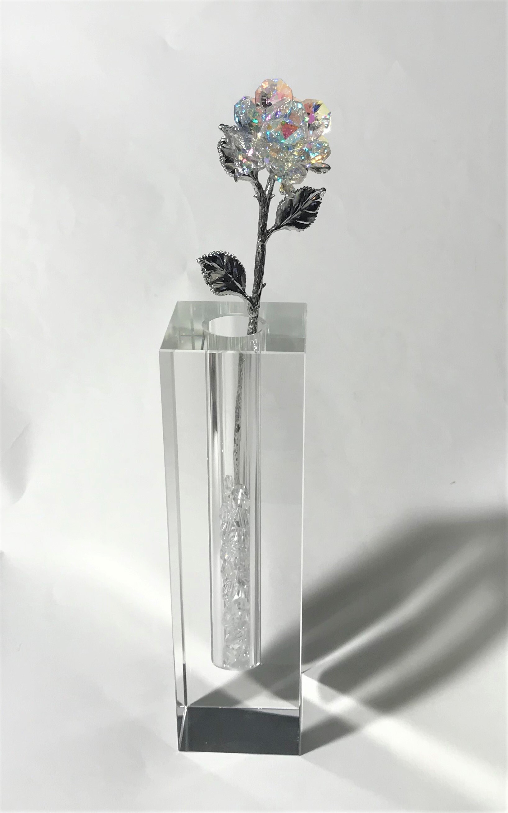 Sparkling AB Crystal Rose in & Inch Tall Crystal Vase - Long Stem ...