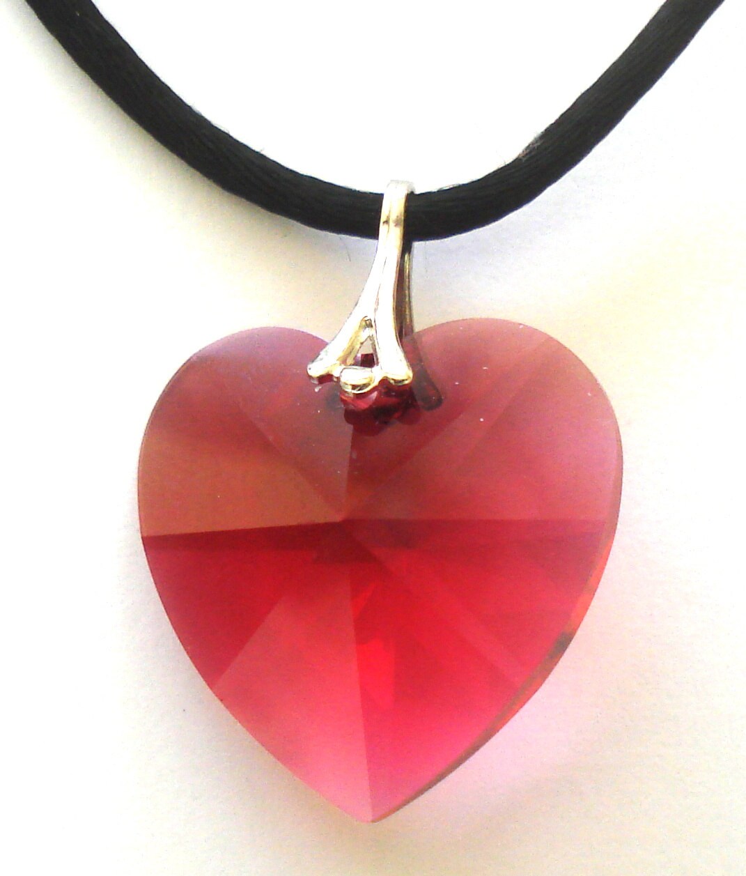 Red Crystal Heart Necklace On Black Cord By Bjcrystalgifts | Etsy