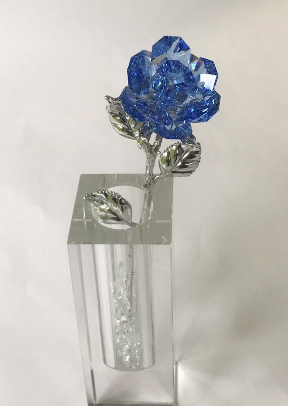 Blue Crystal Rose Handcrafted by Bjcrystalgifts Using - Etsy