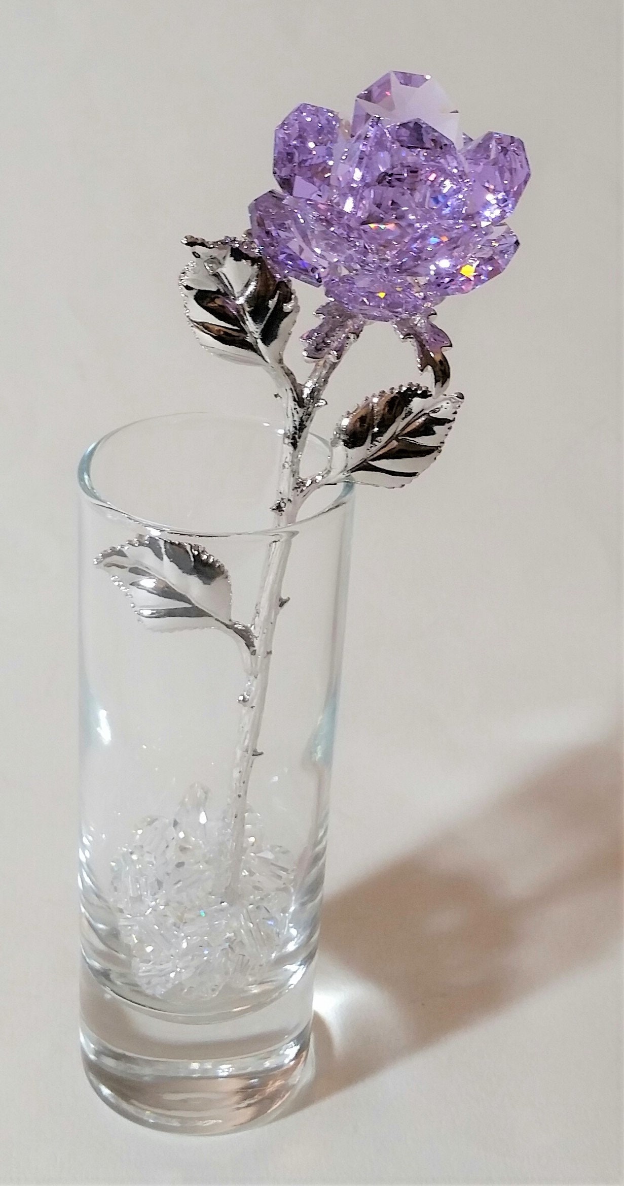 Crystal Purple Rose in Mini-glass Vase With Swarovski Crystals | Etsy