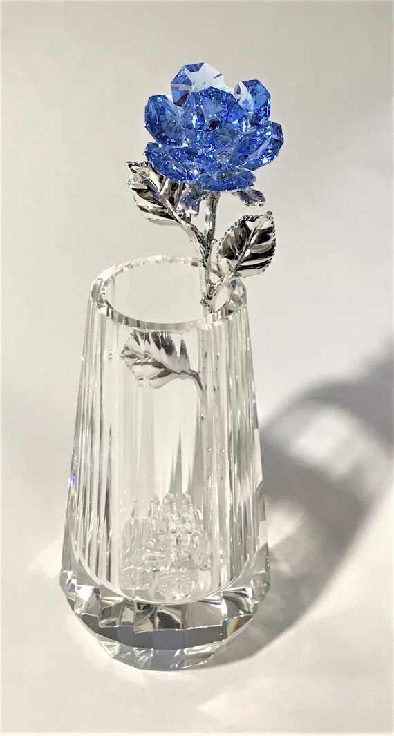 Blue Crystal Rose in Crystal Vase Blue Crystal Flower in | Etsy