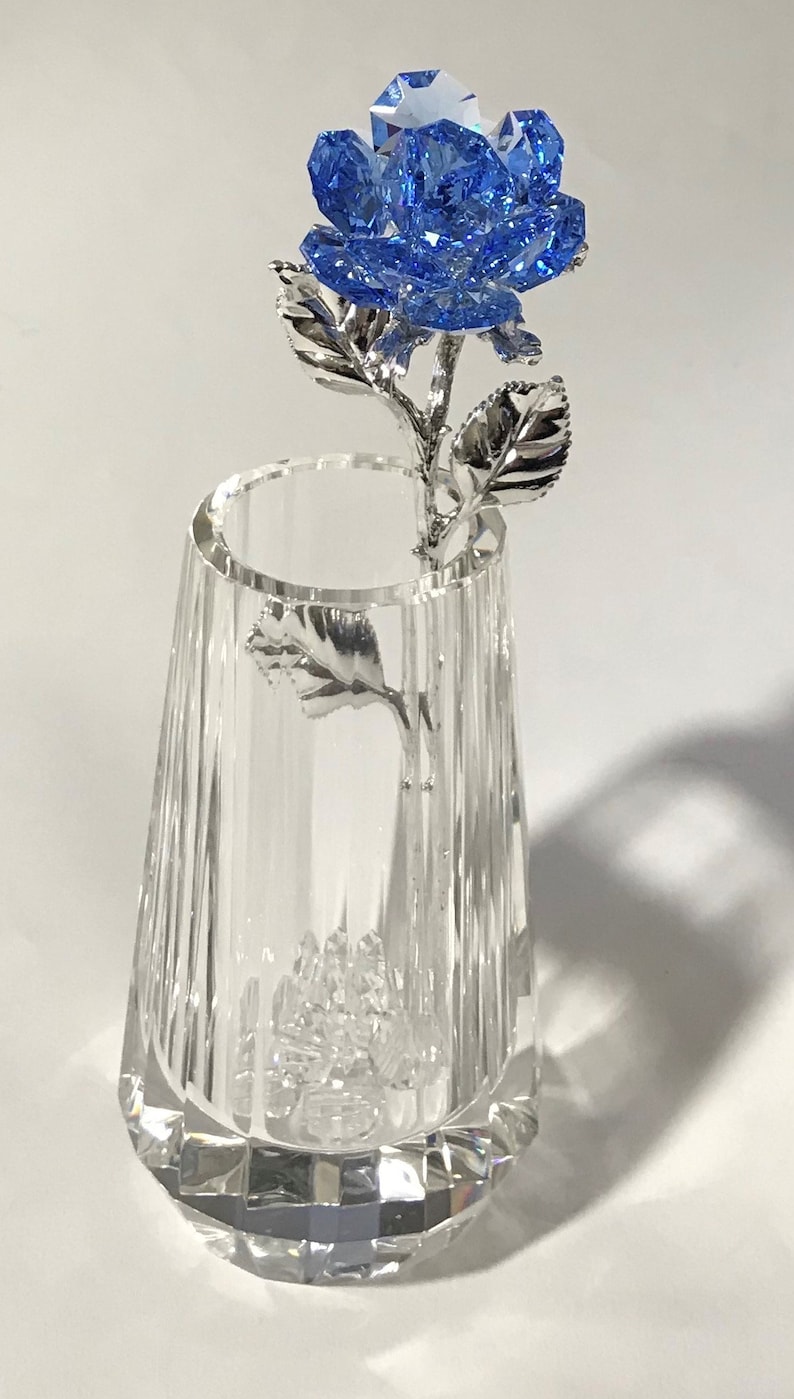 Blue Crystal Rose in Crystal Vase Blue Crystal Flower in - Etsy
