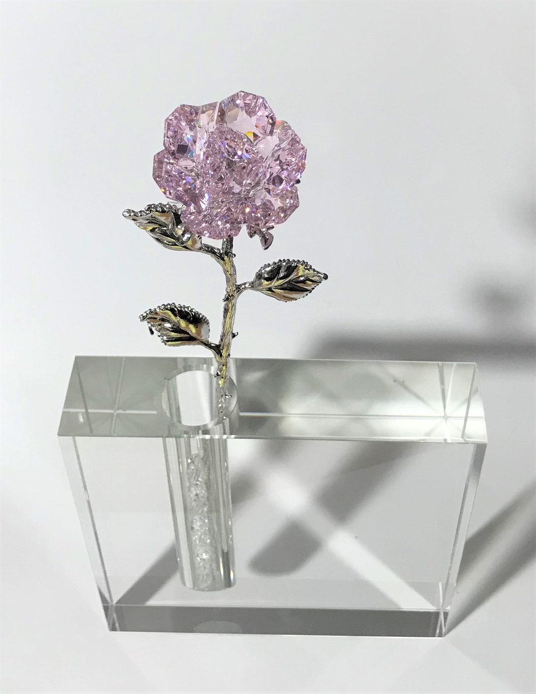 Stunning Sparkling Pink Crystal Rose in A Crystal Vase Hand Crafted by ...