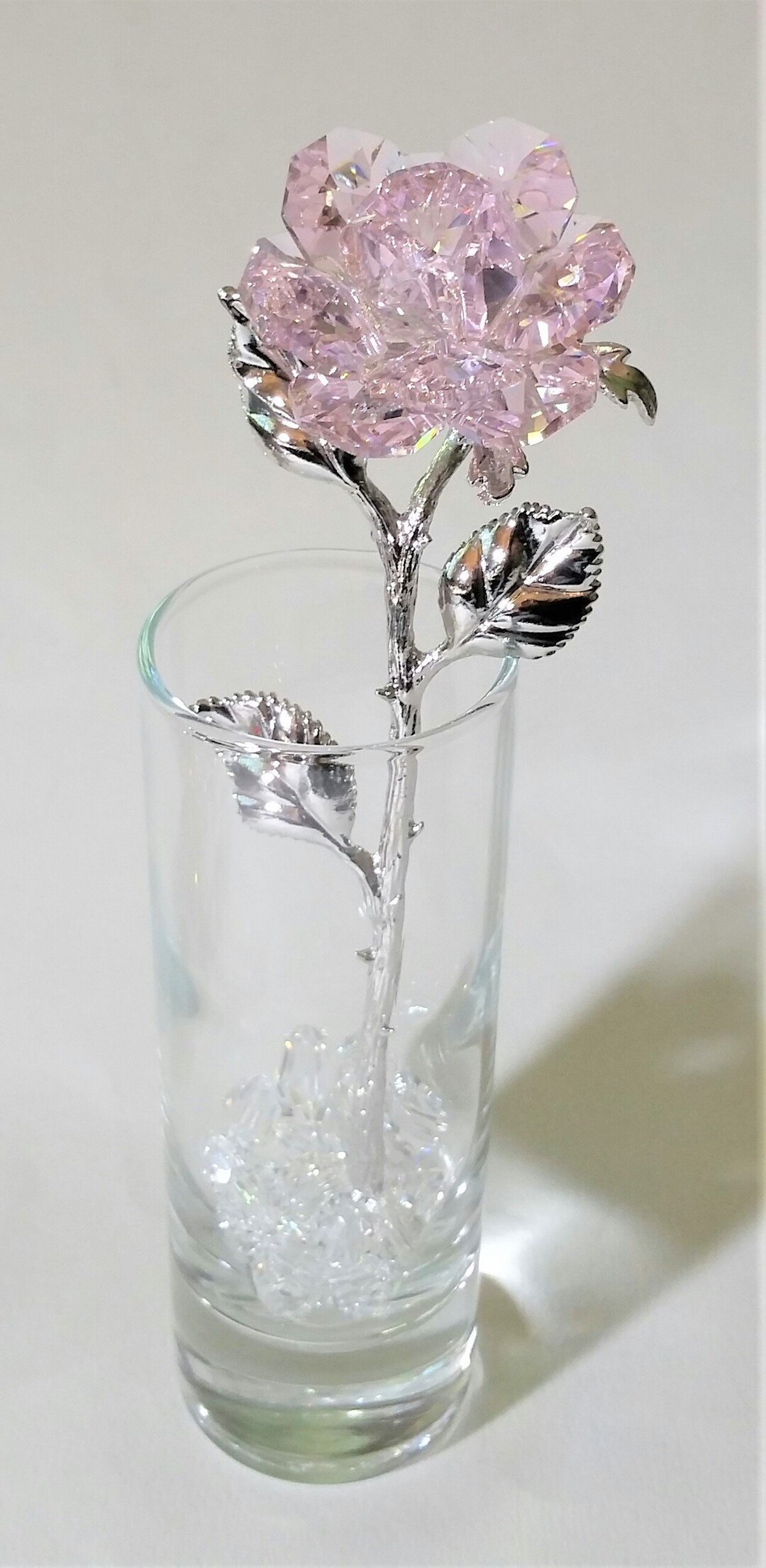 Pink Crystal Rose Mase With Swarovski Crystal in Mini Vase With ...