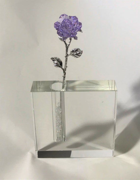 Crystal Purple Rose in Crystal Vase Purple Crystal Flower in | Etsy
