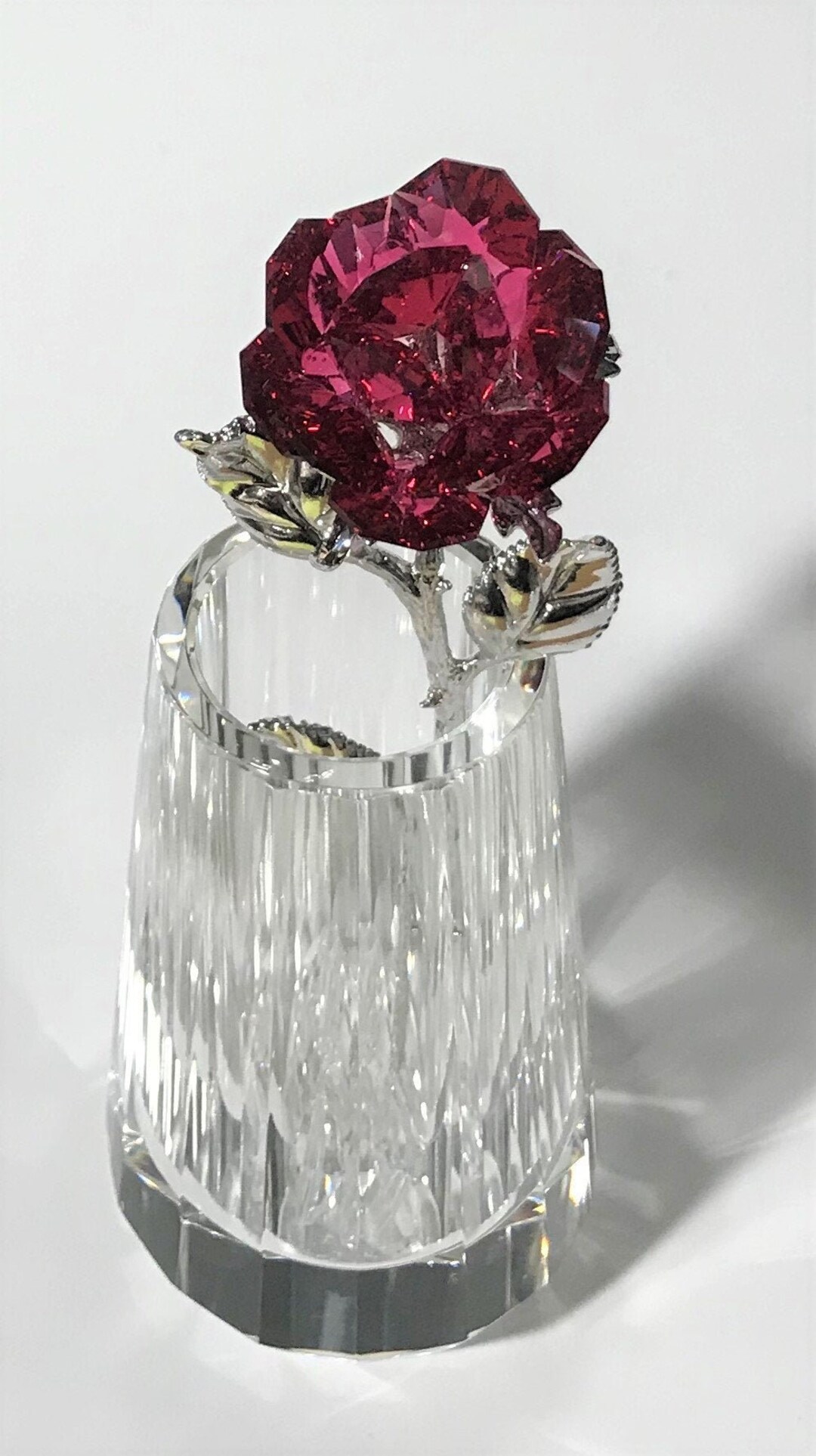 Sparkling Red Crystal Rose in Crystal Vase Hand Crafted by ...