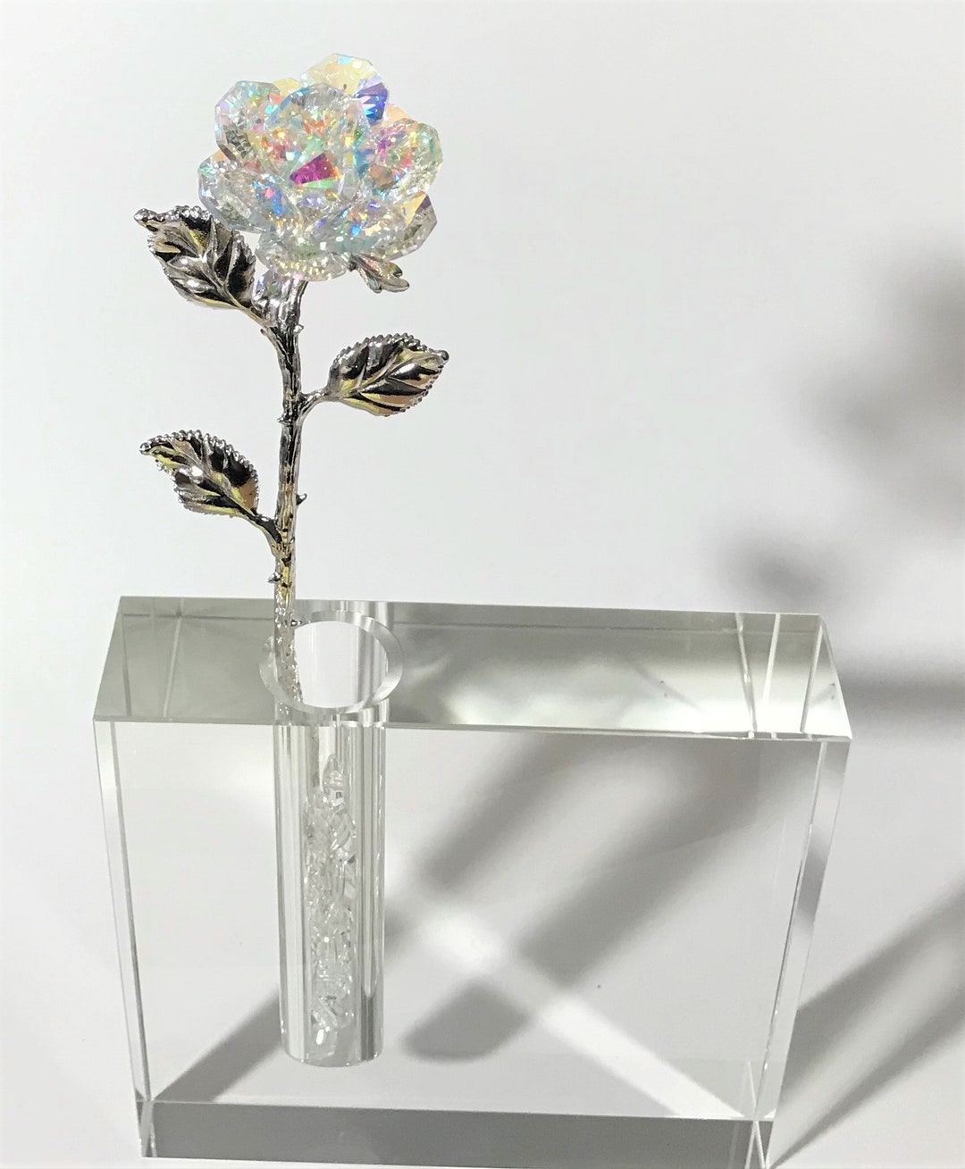 AB Crystal Rose in Stunning Crystal Vase - AB Crystal Flower in Crystal ...