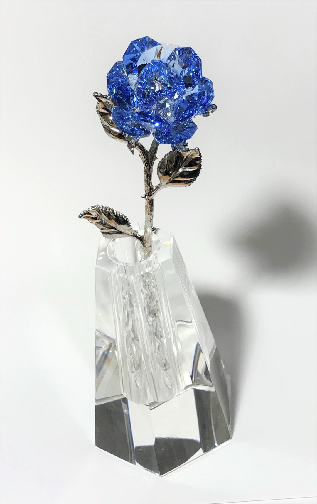 Blue Crystal Rose in Crystal Vase Handcrafted by the Artisans at ...