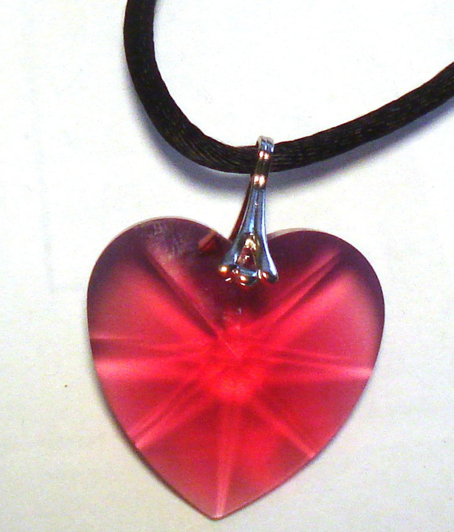 Red Crystal Heart Necklace on Black Cord by Bjcrystalgifts - Etsy