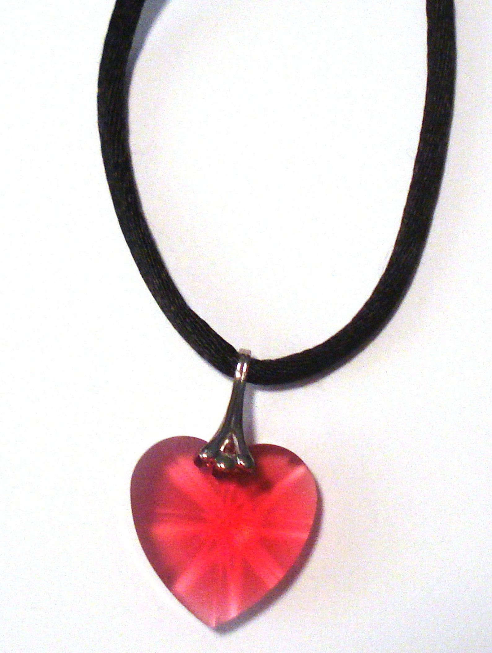 Red Crystal Heart Necklace on Black Cord by Bjcrystalgifts - Etsy