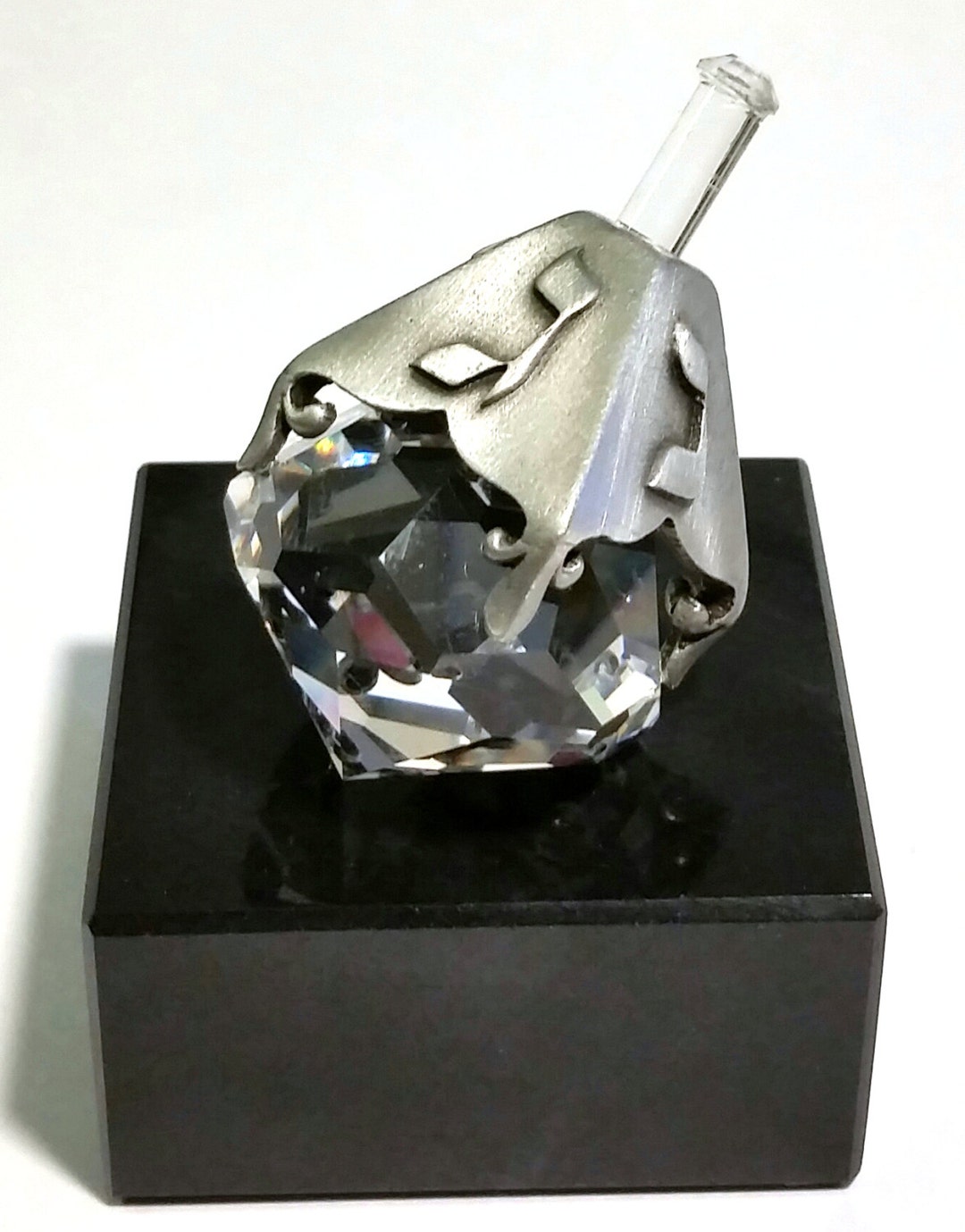 Crystal and Pewter Dreidel on Black Marble Base Handcrafted by ...