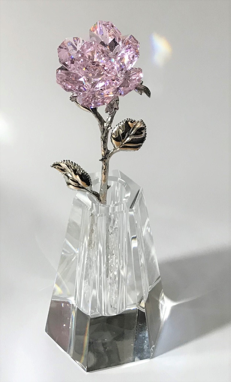Pink Crystal Rose in Crystal Vase Hand Crafted by the Artisans | Etsy