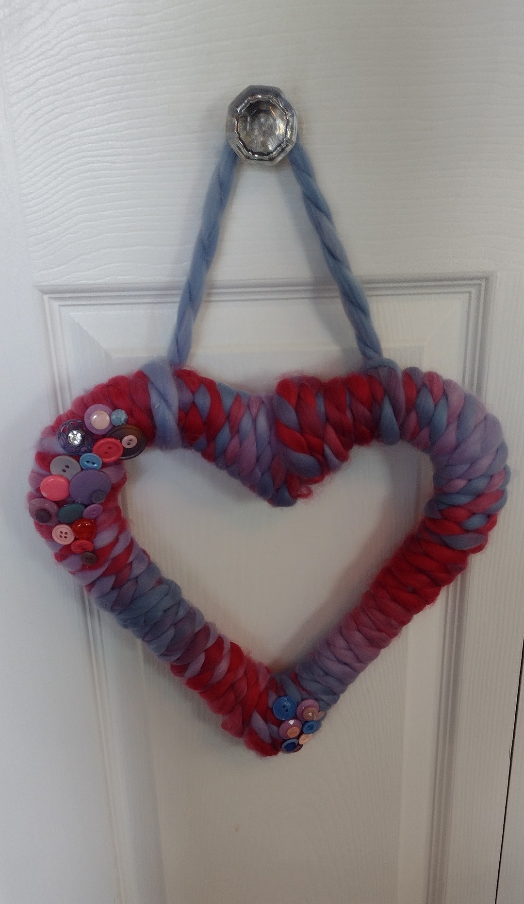 Handmade Hart Shaped Yarn Covered Wall Hanging,heart Shaped Yarn Button Wall Hanging,handmade ...