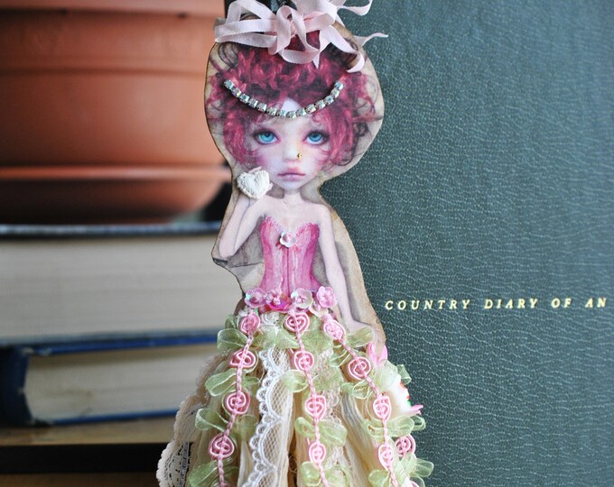 Handmade Mixed Media Paper Doll Journal Tassel, Shabby Chic Paper Girl ...