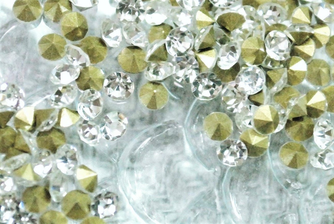 Crystal Clear Czech Gold Foiled Pointed Chatons (36), Tiny Small ...
