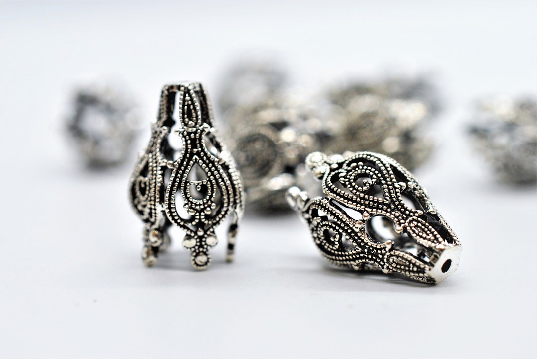 Antique Silver Vintage Inspired Silver Tone Bead Caps (2 or 4), Tassel ...
