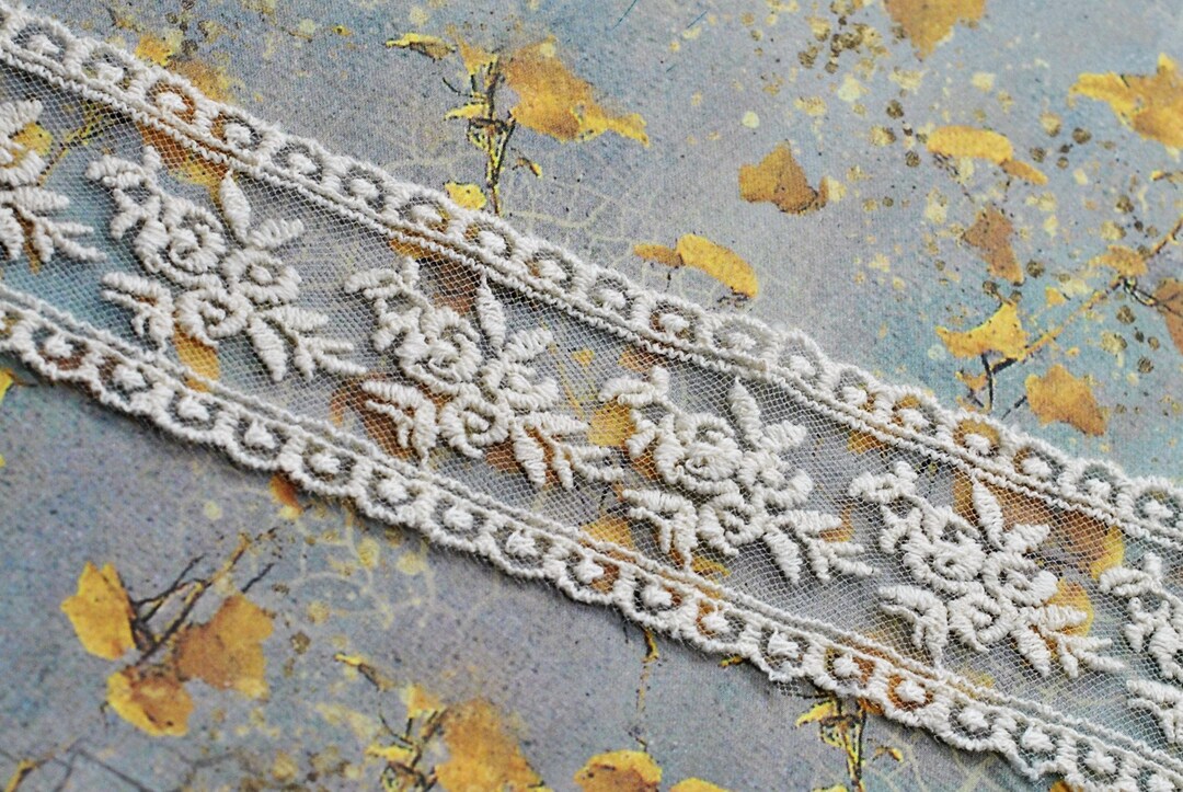 Cream Floral Cotton Embroidered Scallop Net Lace Trim 1 3/8", Junk ...