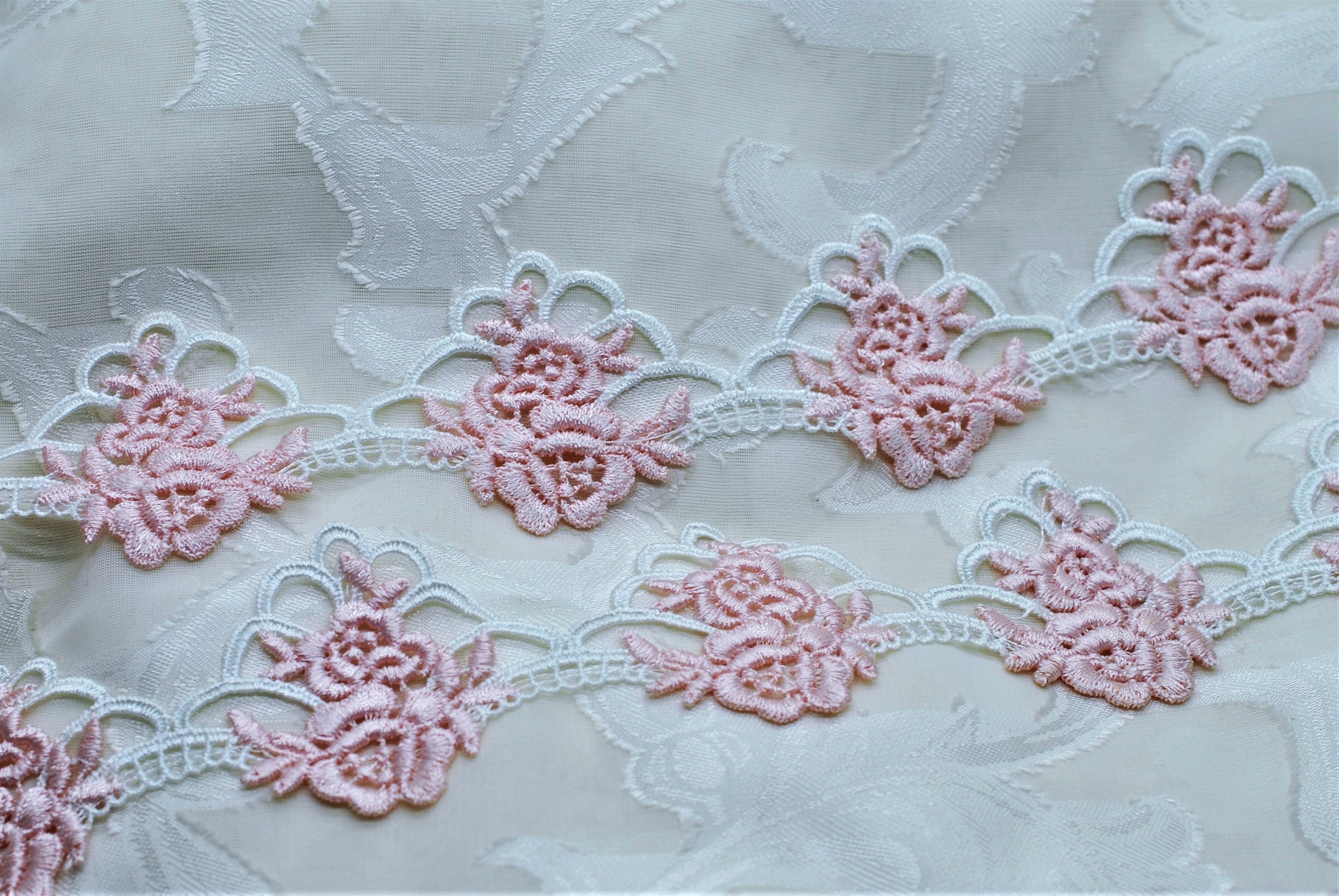 Pink Rose & Light Cream Flower Embroidered Floral Swag Lace - Etsy