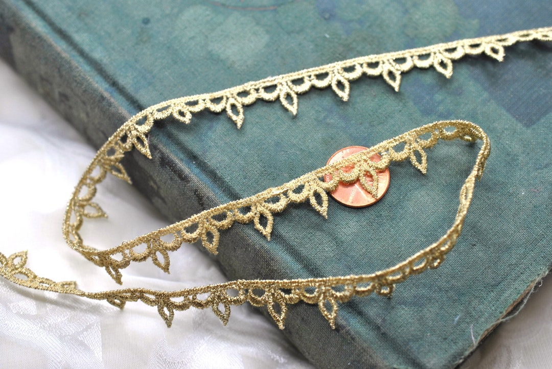 Leaf Floral Design Gold Lace Trim 5/8, Glitter Gold Lace, Gold Glitz ...