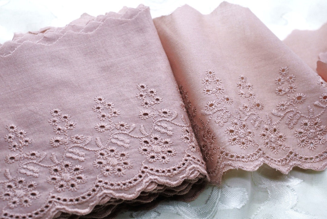 Aged Mauve Color Cotton Floral Eyelet Embroidered Scalloped Edge Lace Trim 4 1/8, Doll Trim ...