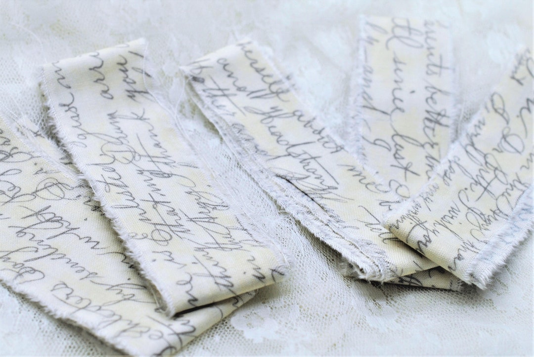 Handmade Hand Torn Cotton Fabric Strips, Handwriting Cursive Script ...