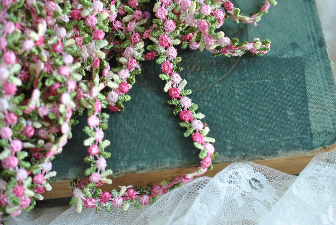 Dainty Pink Rose Flower Embroidered Lace Trim 1/2", Floral Embroidered ...