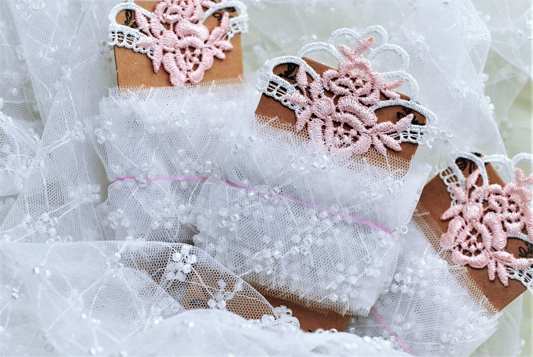 Dainty Beaded Iridescent Tulle Mesh Lace, Beaded Ribbon, Shabby Chic ...