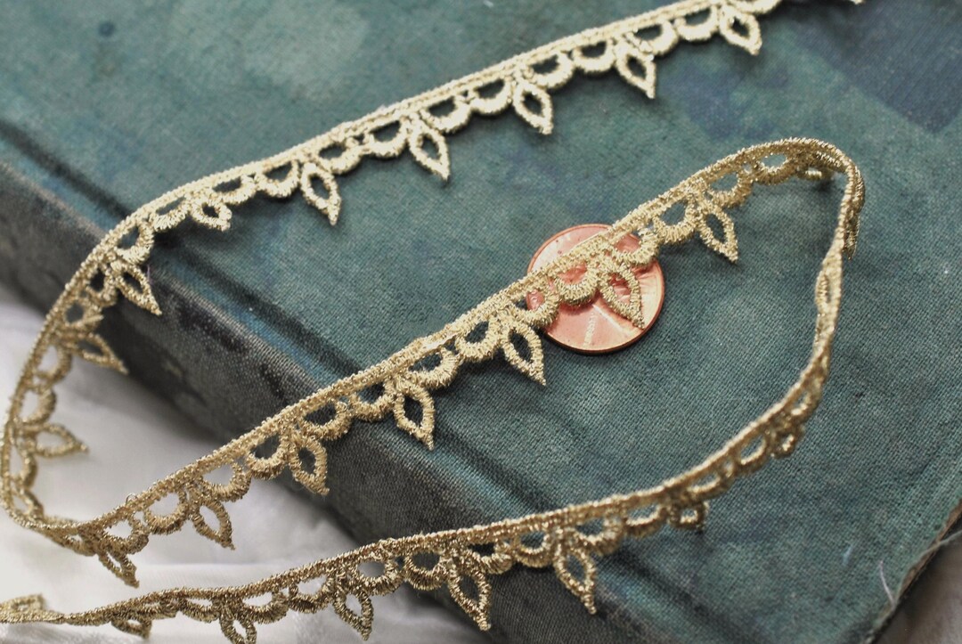 Leaf Floral Design Gold Lace Trim 5/8", Glitter Gold Lace, Gold Glitz ...