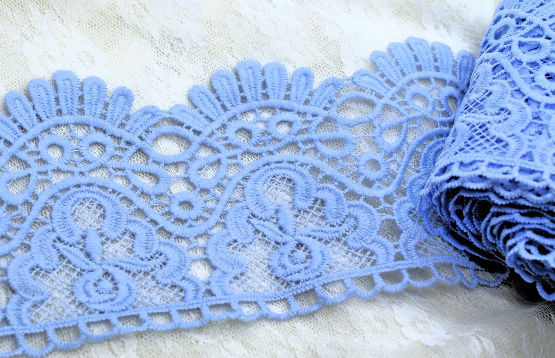 Blue Scallop Medallion Embroidered Water Soluble Hollow Scroll Lace ...