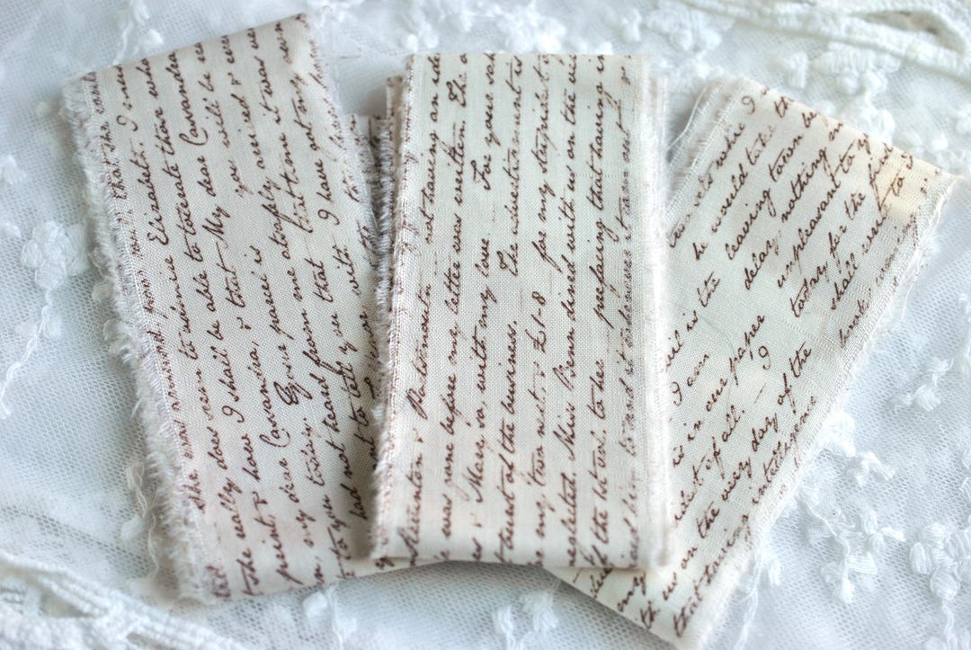 Handmade Hand Torn Cotton Fabric Strips 2", Handwriting Cursive Script ...