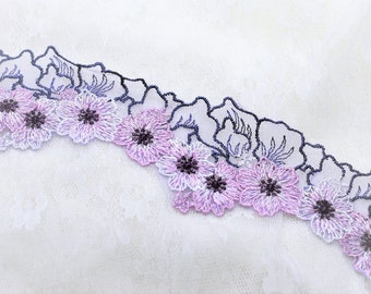 Double Ruffled Lace Trim Purple and Black Lace 2 YARDS - Etsy