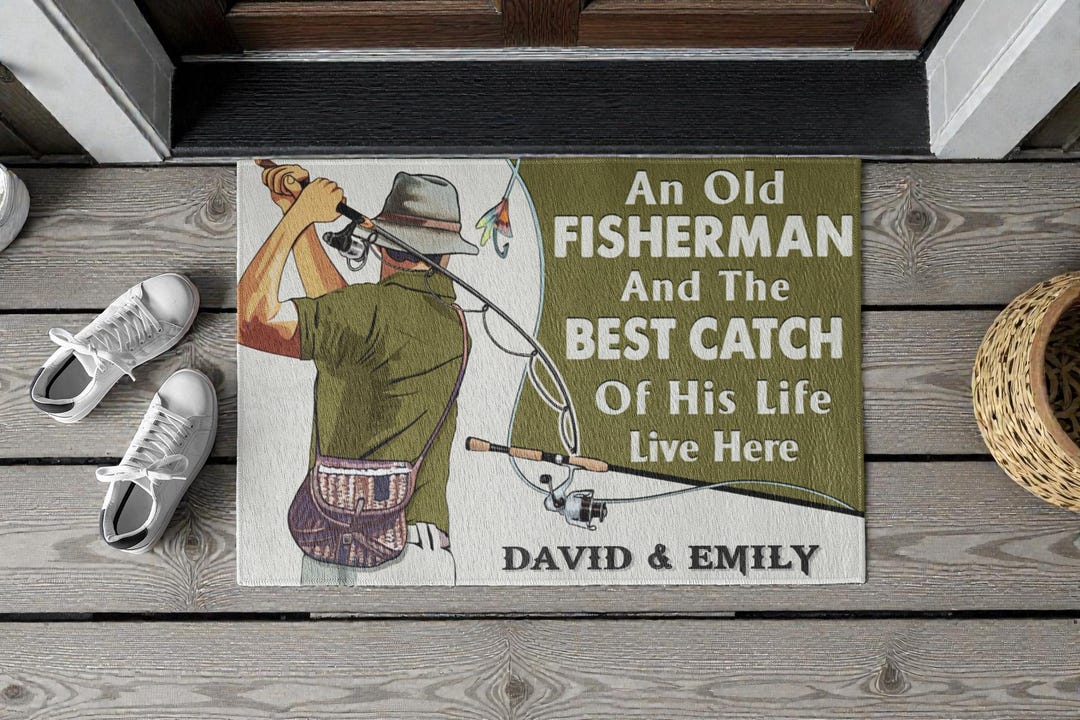 Custom Fisher Doormat, Personalized Fishing Old Rug, Gift for Fisherman ...