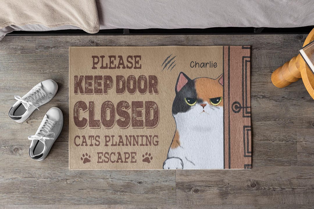 Funny Cat Doormat - Keep Door Closed, Escape Planning Design - Etsy