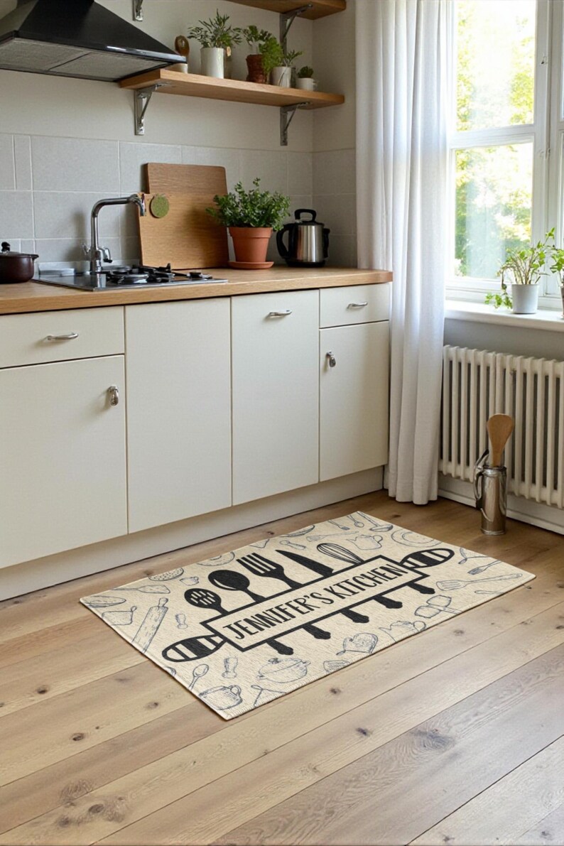 Custom Kitchen Doormat – Personalized Name Rug, Cooking Utensils Mat ...
