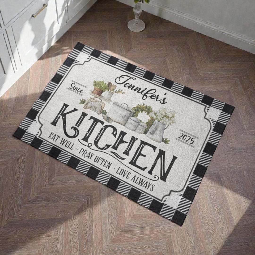 Personalized Kitchen Doormat, Farmhouse Kitchen Decor Rug, Custom Name ...