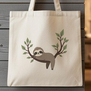 Cute Sloth Tote Bag: Cartoon Animal Heavy Canvas Shopping Bag for ...