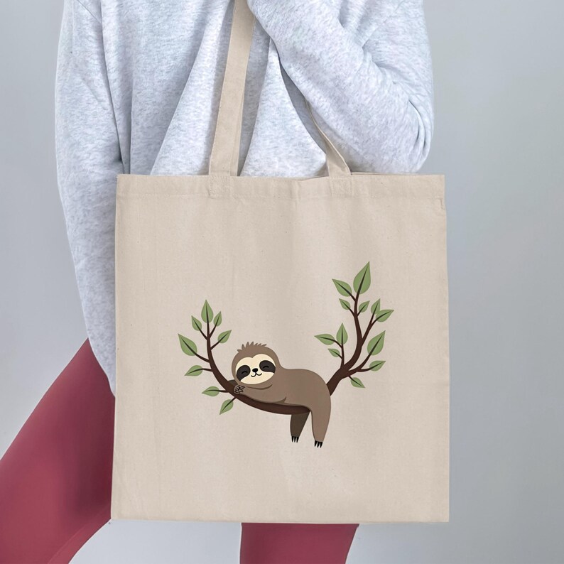 Cute Sloth Tote Bag: Cartoon Animal Heavy Canvas Shopping Bag for ...