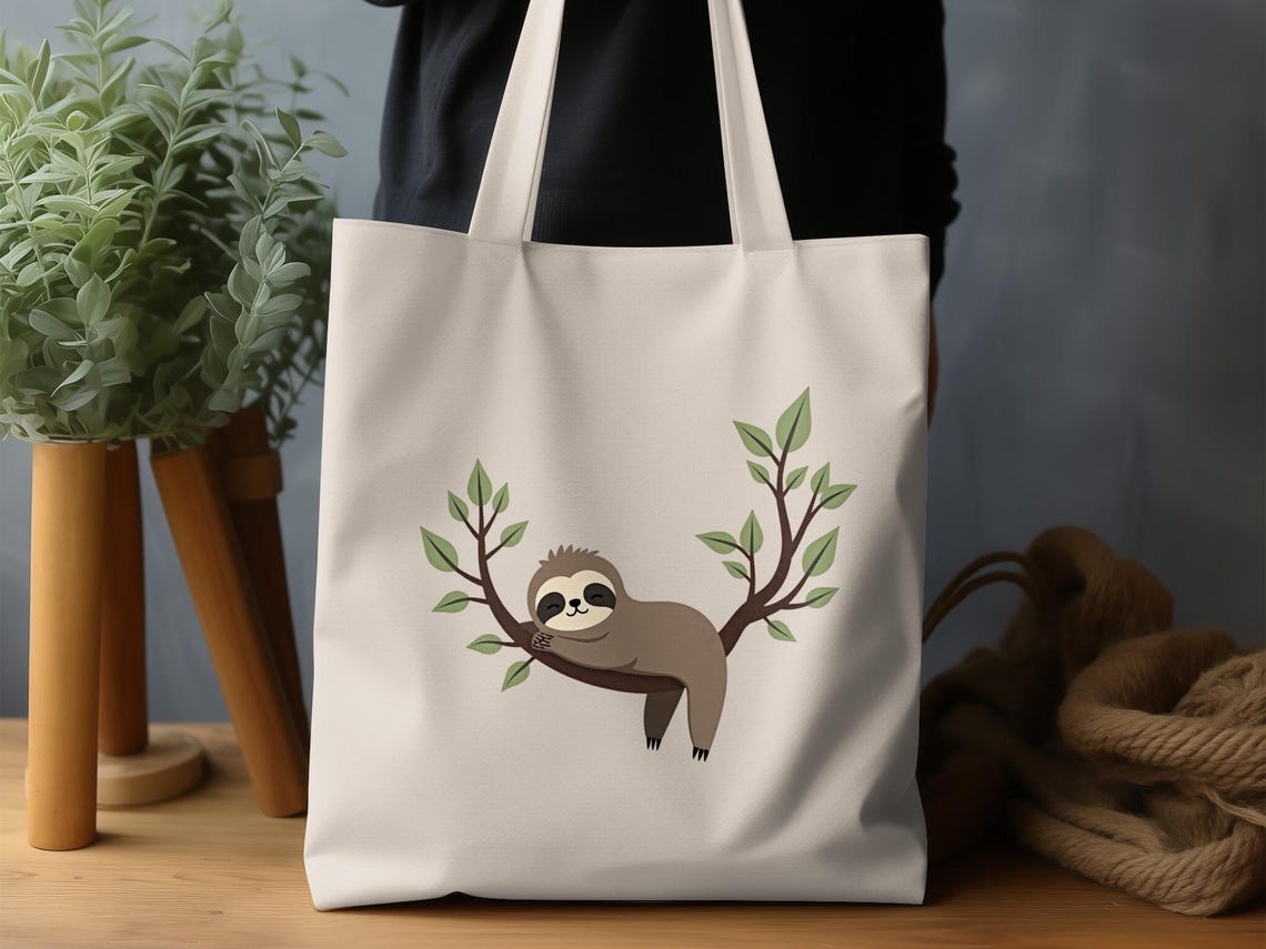 Cute Sloth Tote Bag: Cartoon Animal Heavy Canvas Shopping Bag for ...
